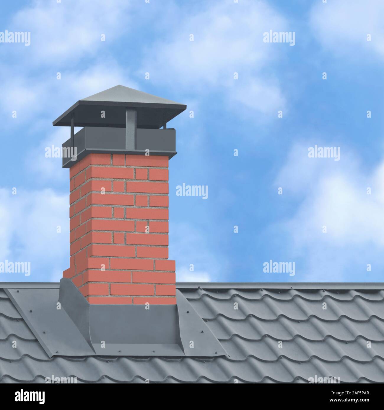 Red Brick Chimney, Grey Steel Tile Roof Texture, Gray Tiled Roofing ...