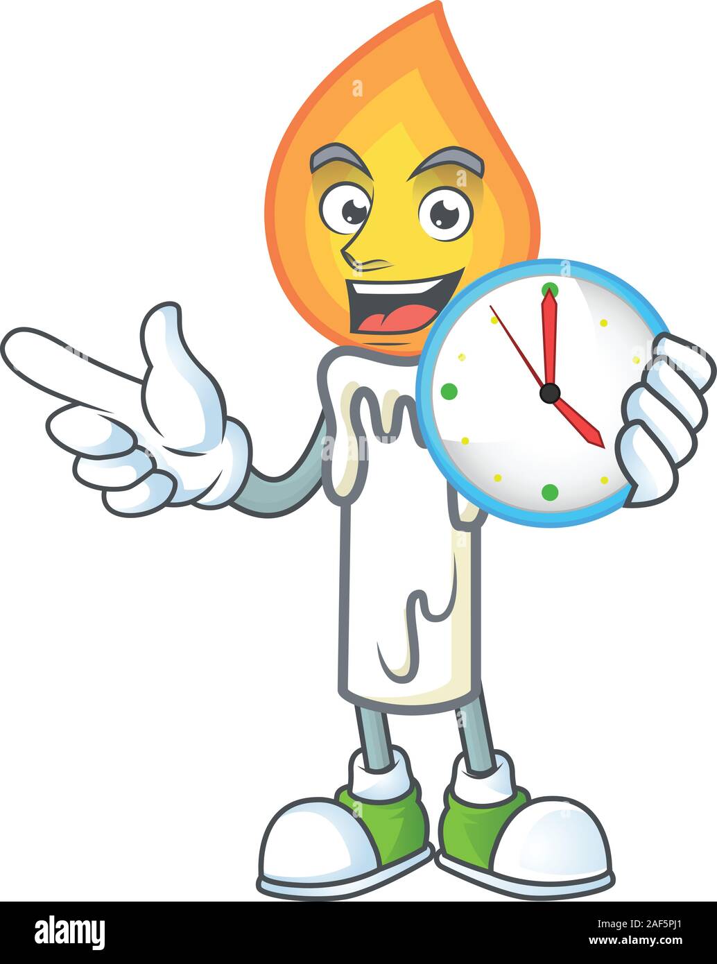 Happy white candle cartoon mascot style with clock Stock Vector Image ...