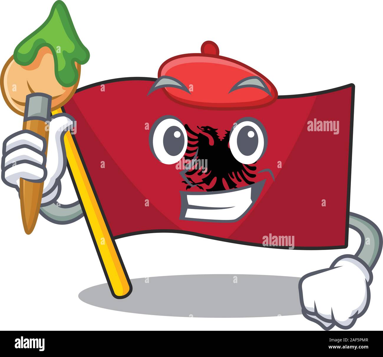 Funny flag albania Scroll Artist cartoon character holding brush ...