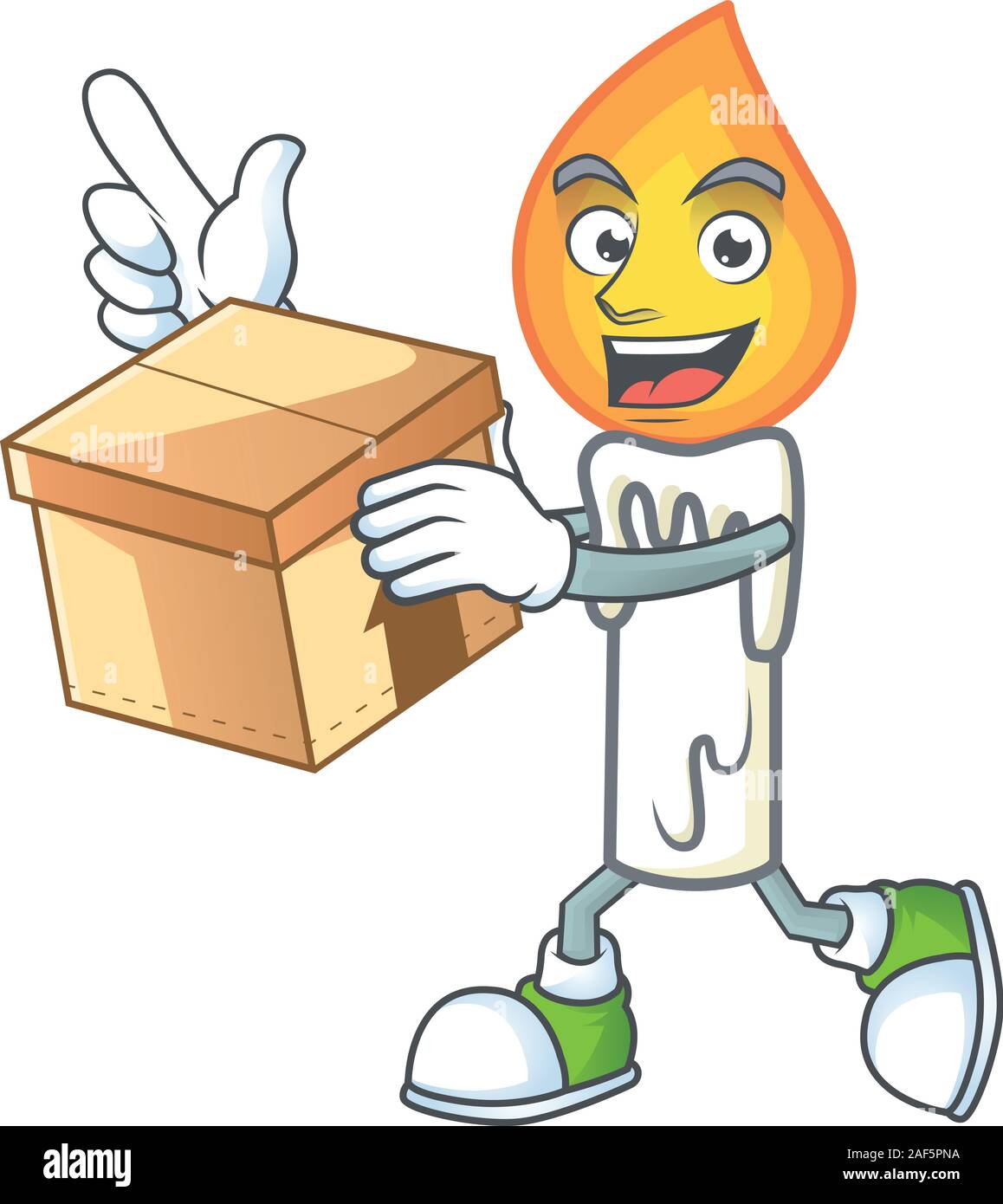 Cute white candle cartoon character style holding a box Stock Vector ...