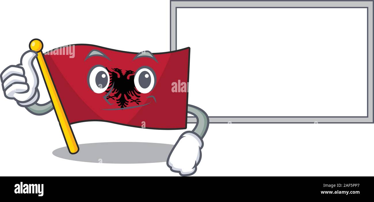cute flag albania Scroll cartoon character Thumbs up with board. Vector ...