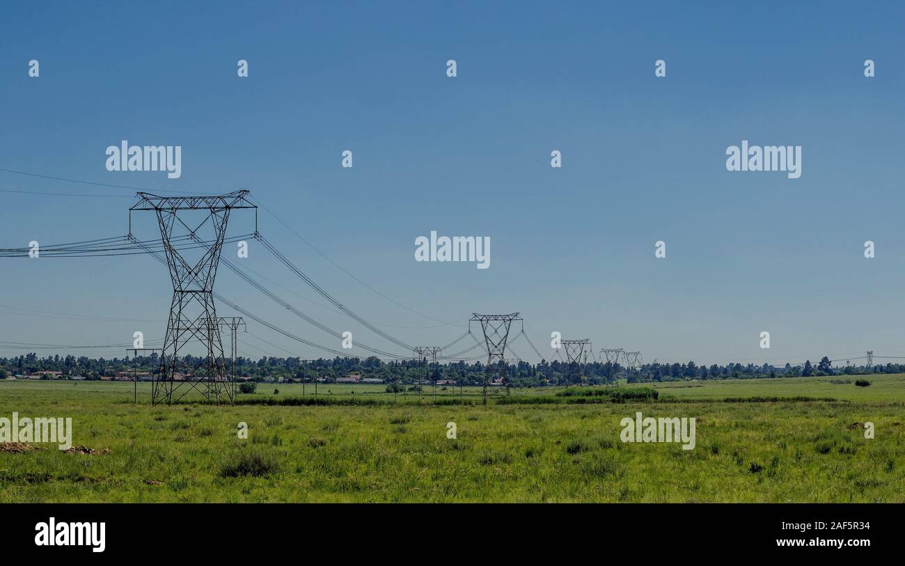 Alberton, South Africa - power lines from the Eskom grid runs to the ...