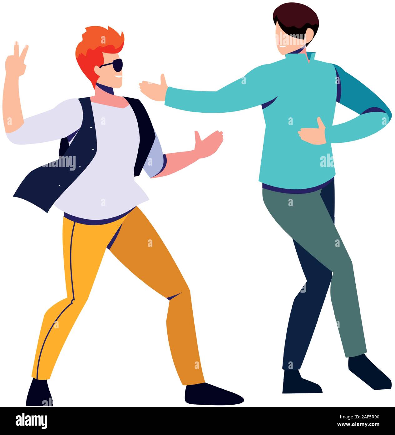 scene of men in dance pose, party, dance club vector illustration ...