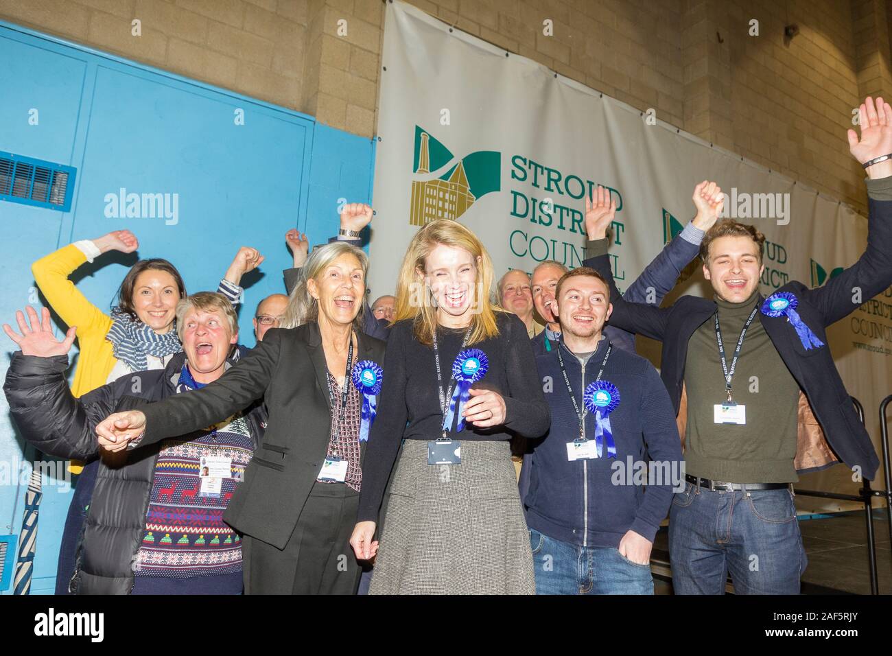 Stroud, UK. 13 Dec, 2019. Siobhan Baillie celebrates with her ...