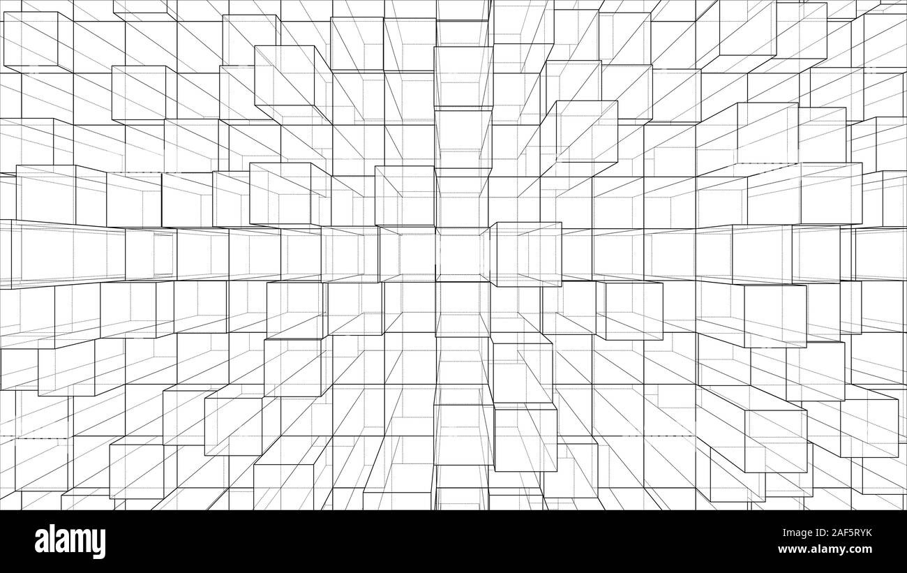 Abstract background of cubes outline. Vector rendering of 3d. Wire ...