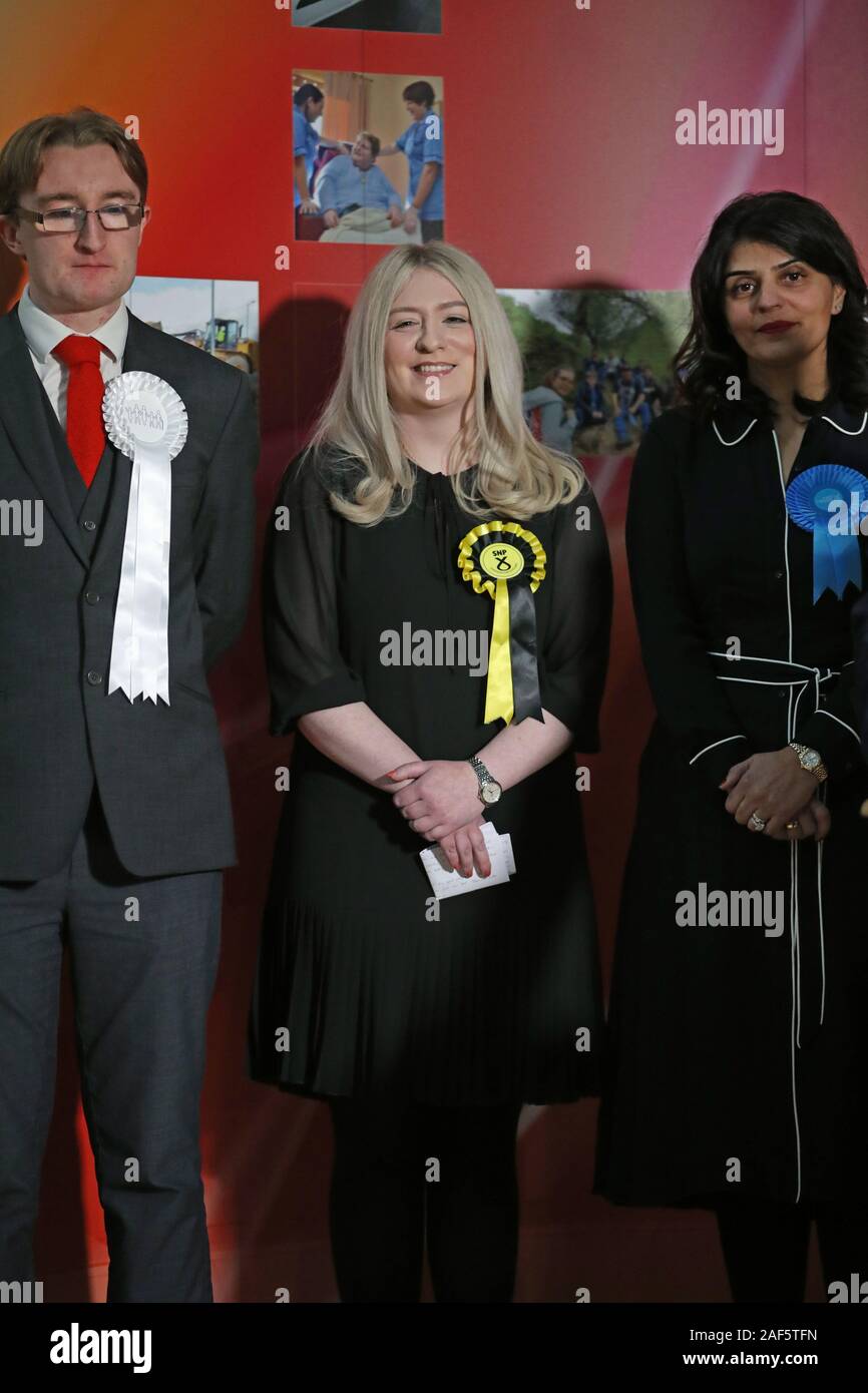 SNP candidate Amy Callaghan (centre) listens at the Leisuredome ...