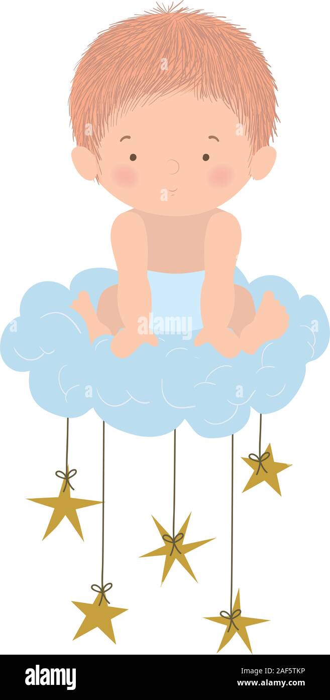 Cute baby boy over cloud and stars vector design Stock Vector Image ...