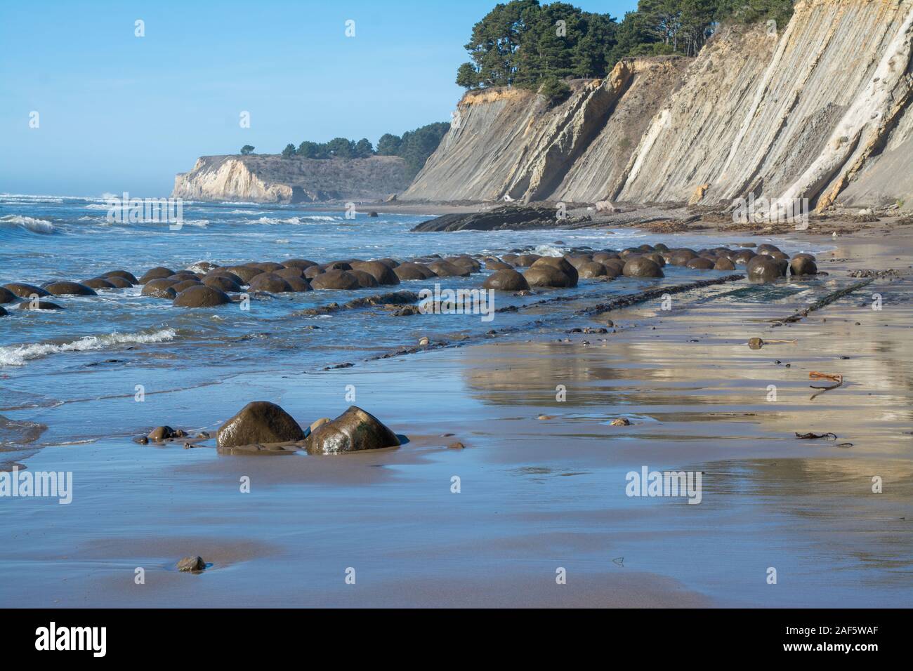 Massive rock outcropping at Bowling ball beach california Stock Photo ...