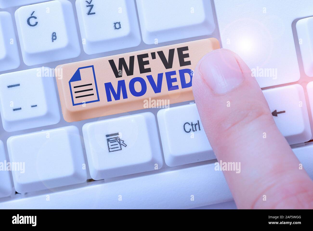 Writing note showing We Ve Moved. Business concept for having strong ...