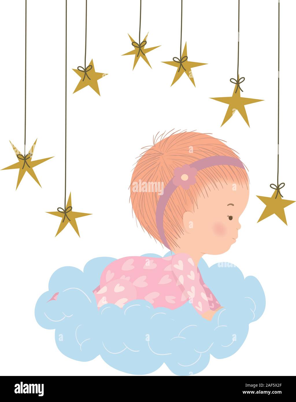Cute baby girl over cloud and stars vector design Stock Vector Image ...