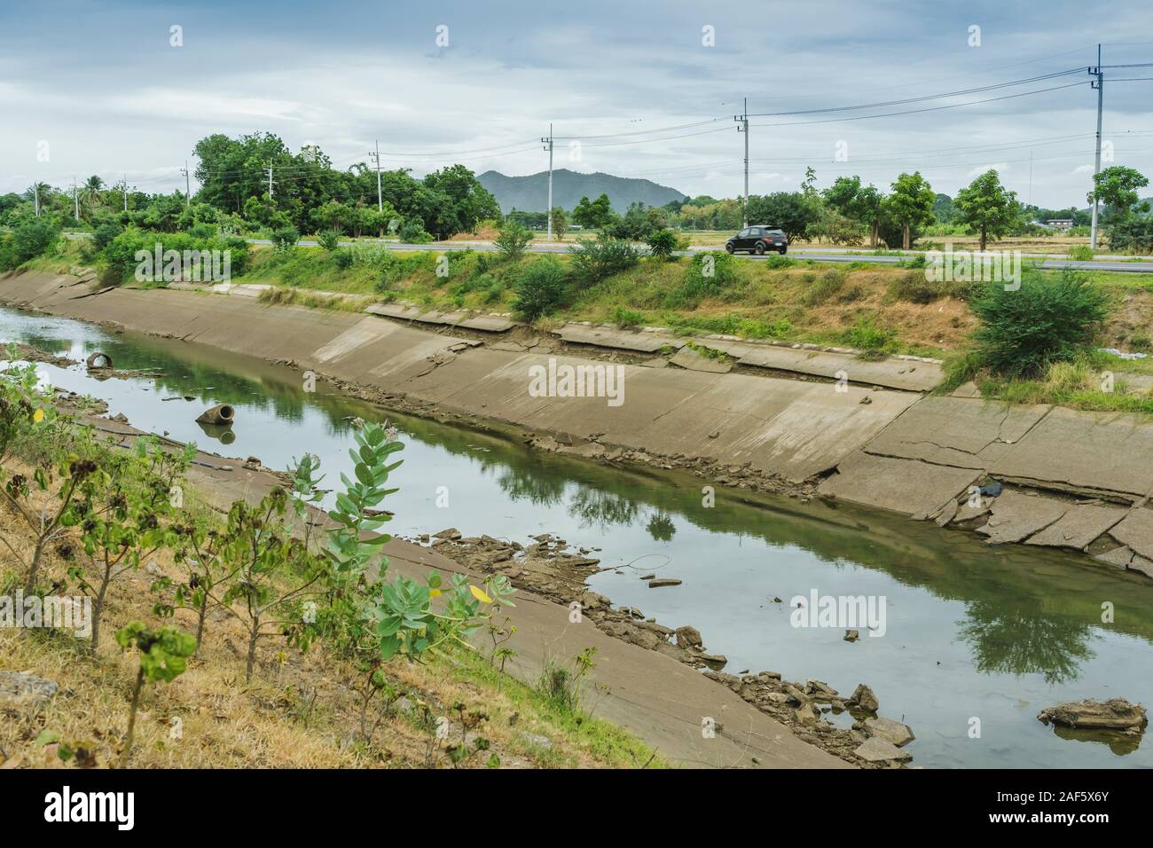 Irrigation canal or irrigation channel in concrete wall Send water from ...