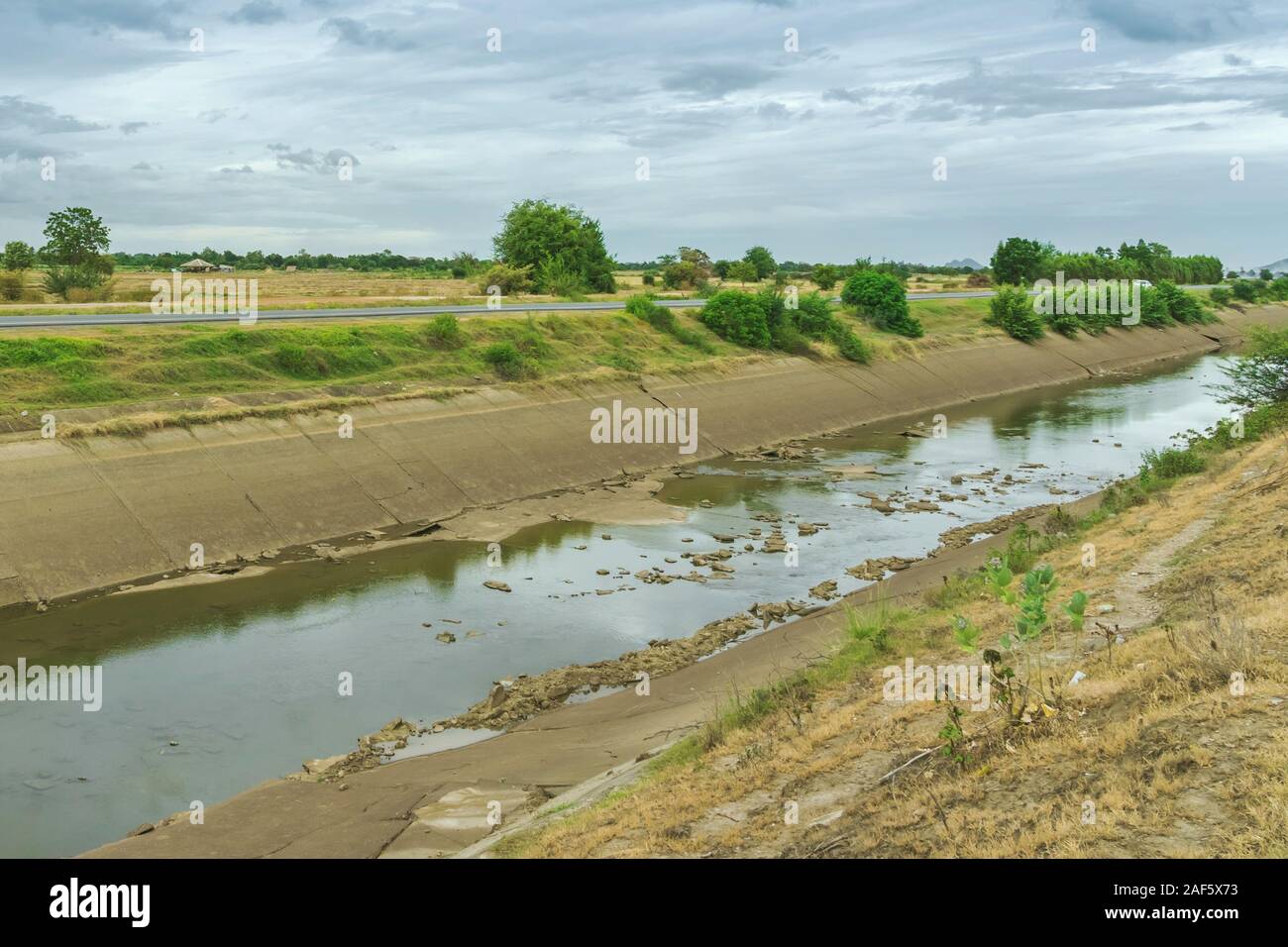 Irrigation canal or irrigation channel in concrete wall Send water from ...