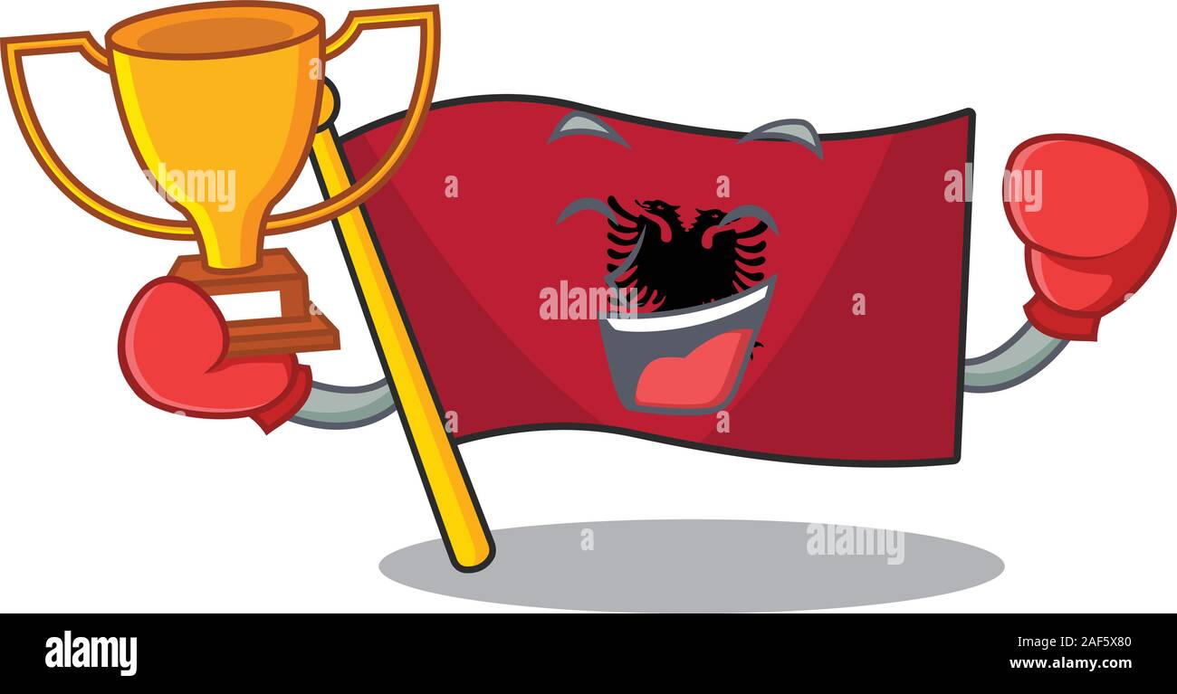 Super cool Boxing winner flag albania Scroll in mascot cartoon design ...
