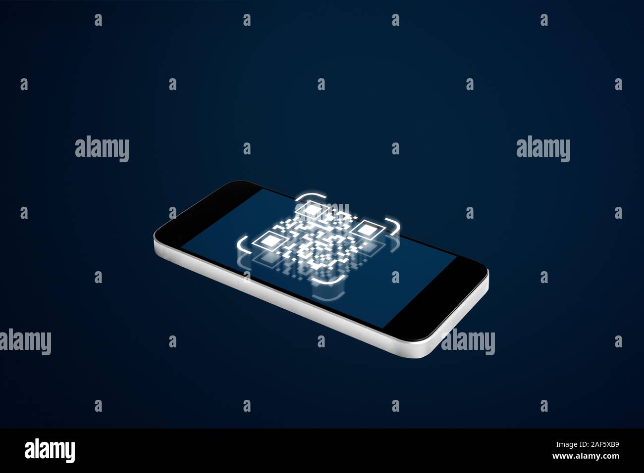 Qr Code Verification System Technology Mobile Smart Phone Scanning Qr Code On Blue Background