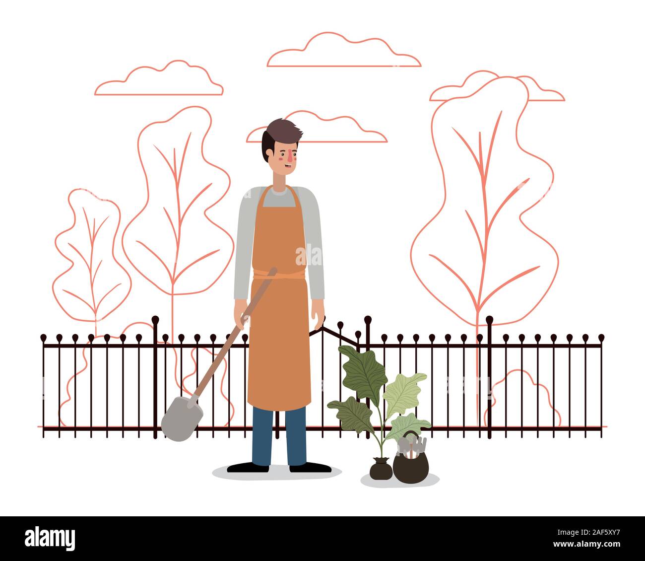 Gardener man with plant and tools design Stock Vector Image & Art - Alamy