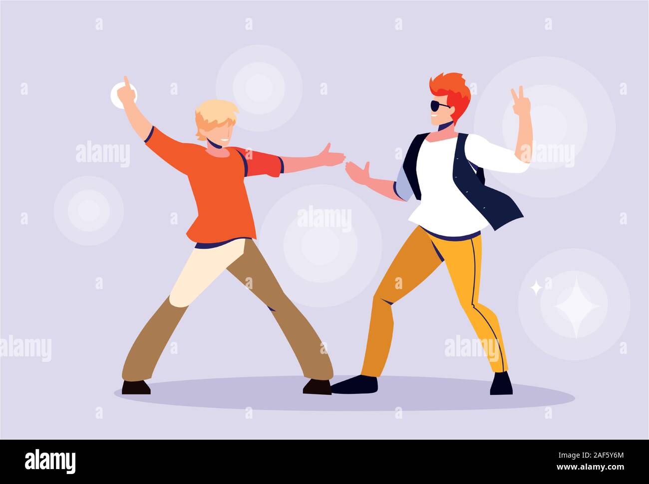 scene of men in dance pose, party, dance club vector illustration ...