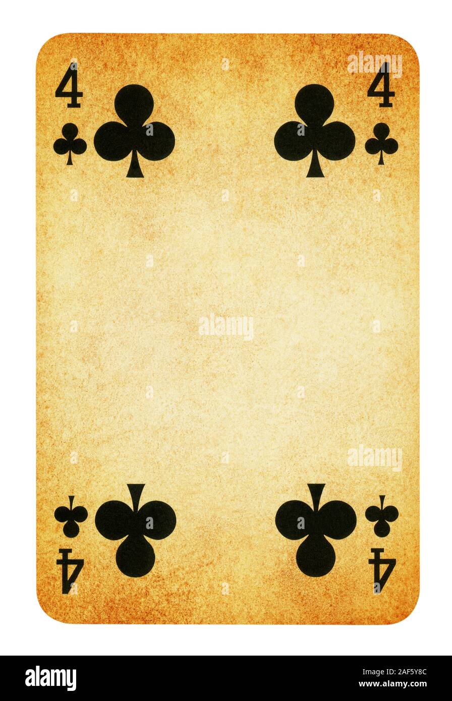 Four of Clubs Vintage playing card - isolated on white (clipping path ...