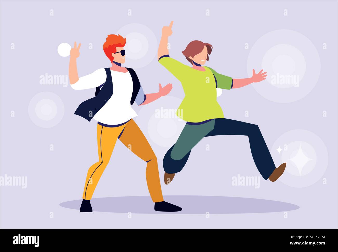 scene of men in dance pose, party, dance club vector illustration ...