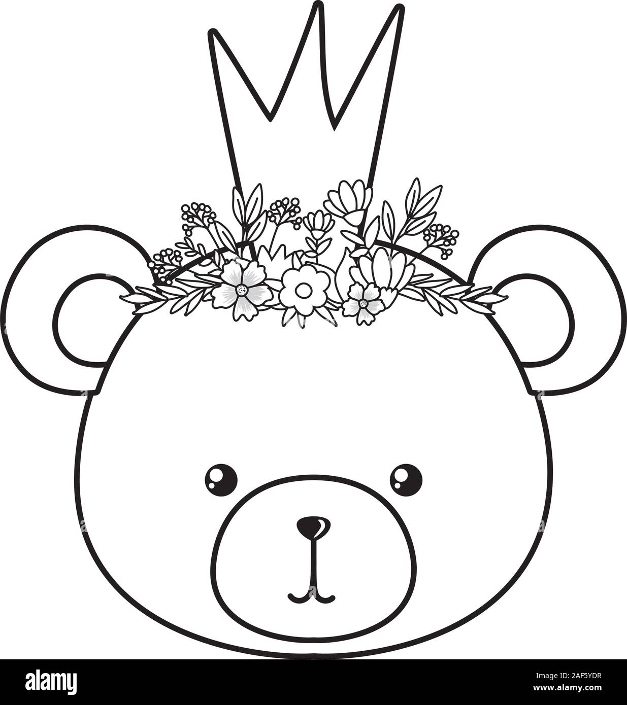 Cute bear with crown flowers and leaves vector design Stock Vector ...