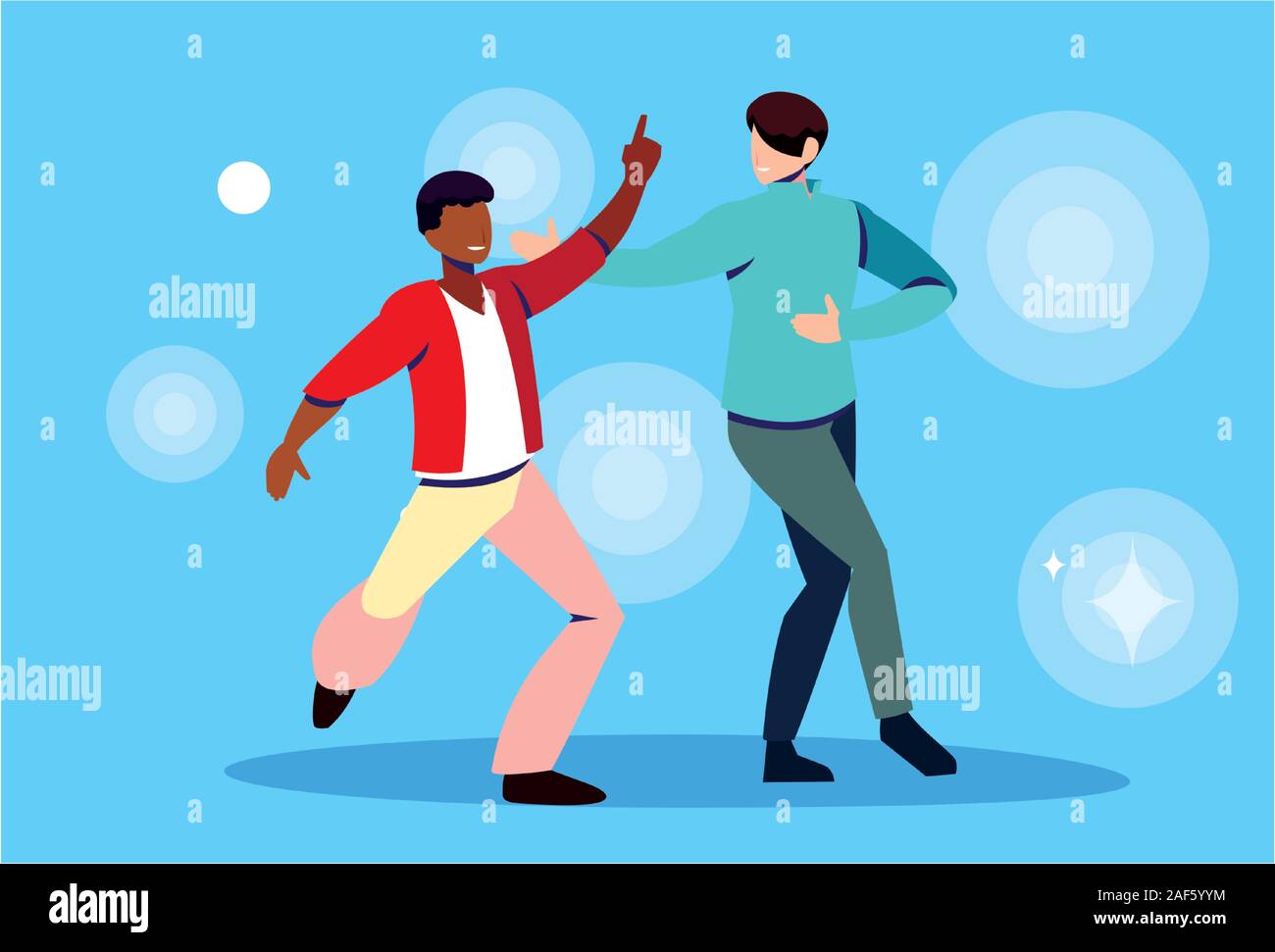 scene of men in dance pose, party, dance club vector illustration ...