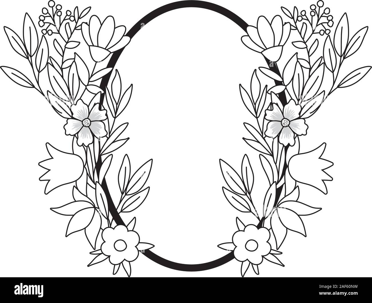Isolated oval with flowers and leaves vector design Stock Vector Image ...