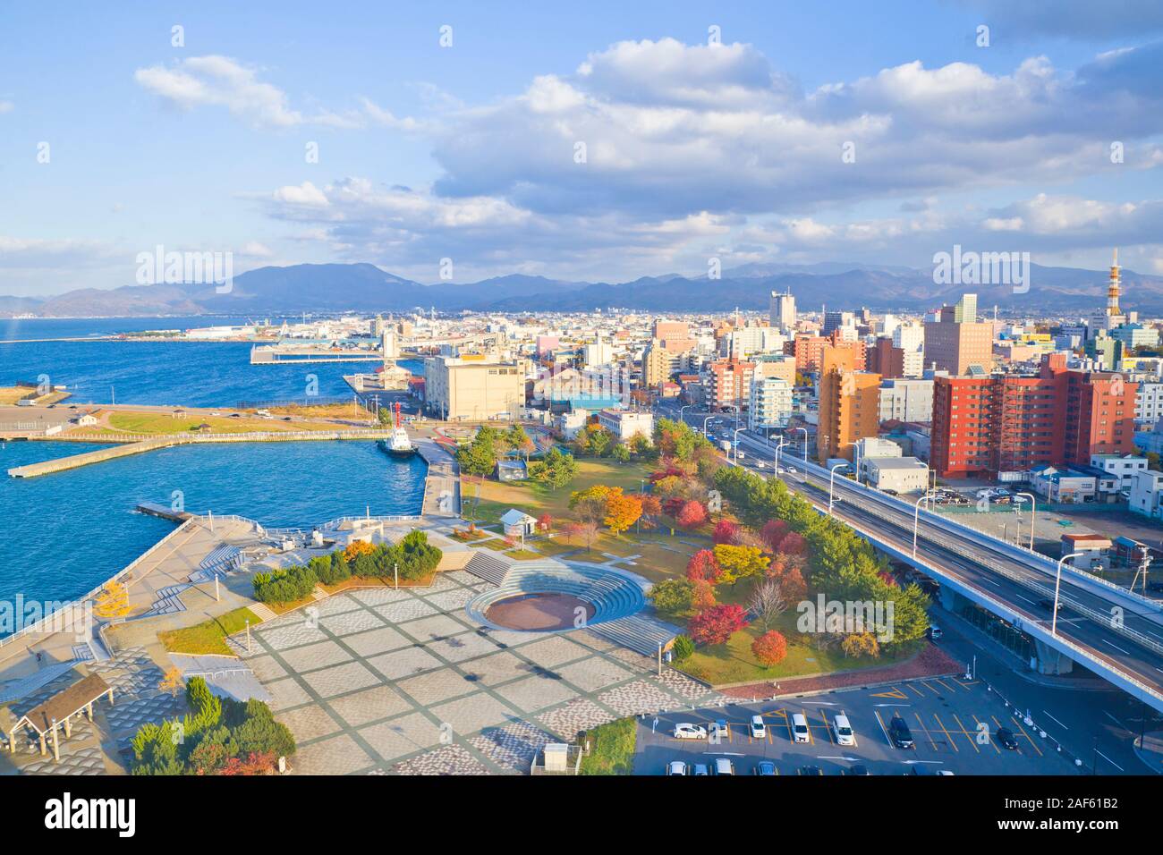 Skyline of Aomori City and Aomori bay, Aomori Prefecture, Tohoku, Japan ...