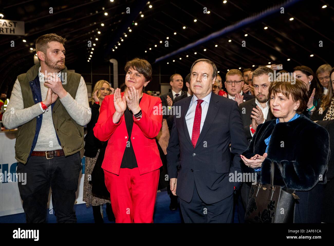 The DUP's Nigel Dodds (centre right) reacts as (left to right) party ...