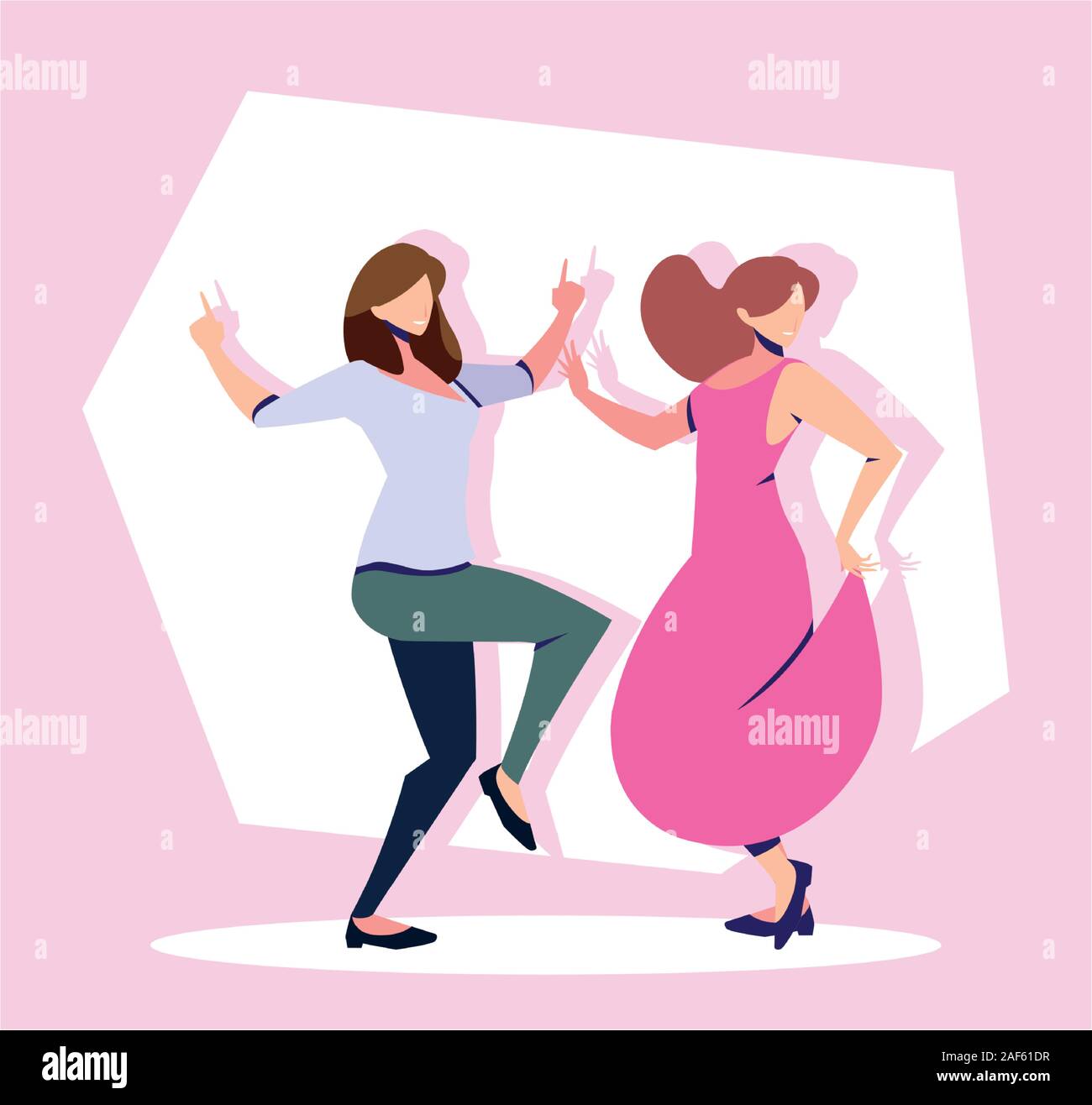 scene of women in dance pose, party, dance club vector illustration ...
