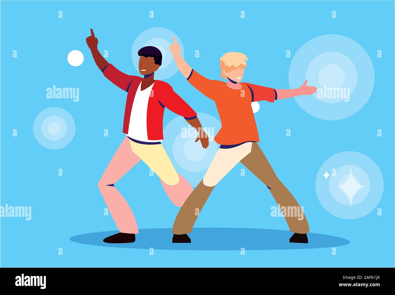 scene of men in dance pose, party, dance club vector illustration ...