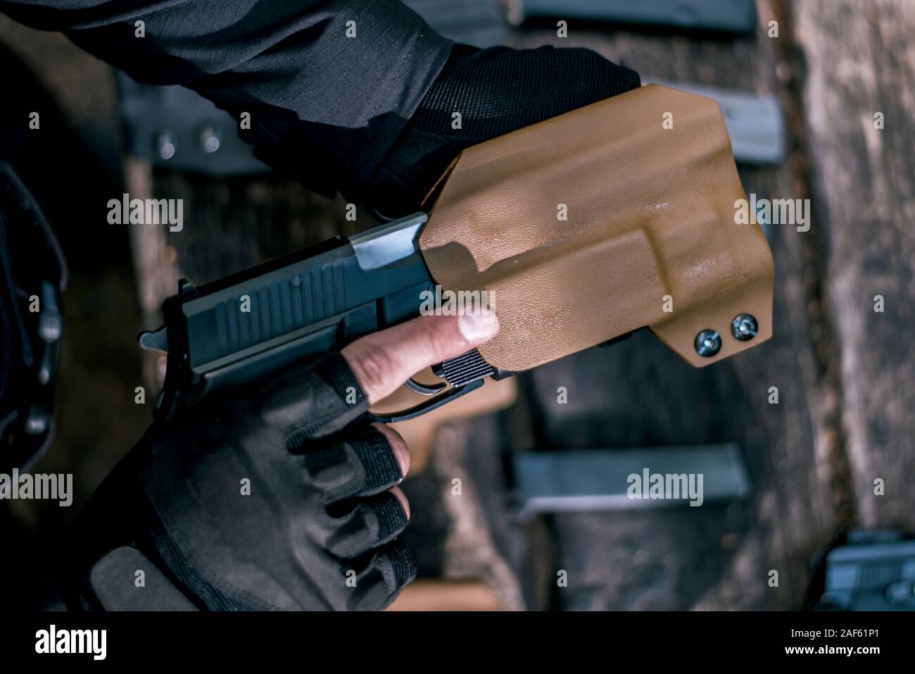 instructor in sport shooting to test your weapons in nature Stock Photo ...