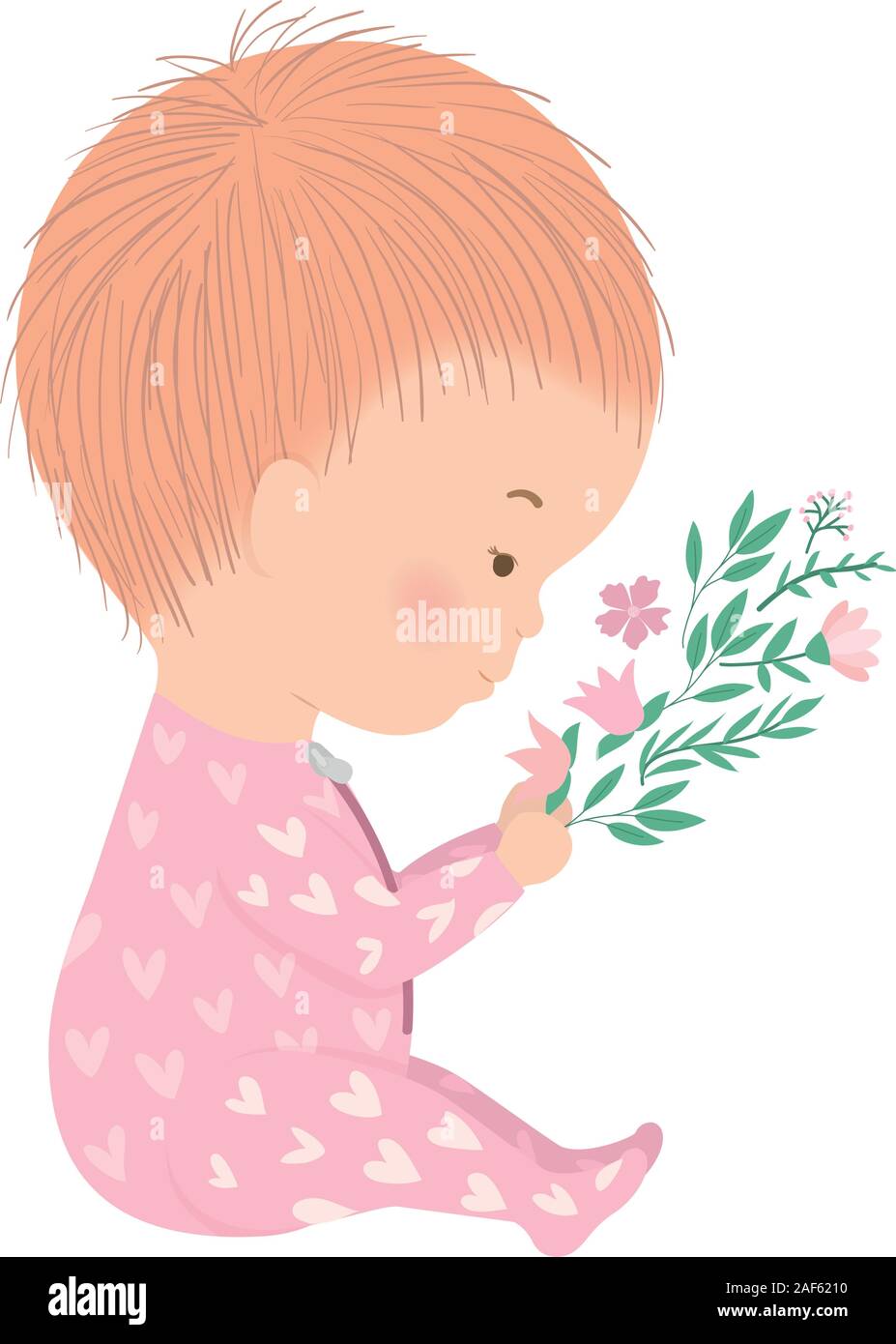 Cute baby girl with flowers and leaves vector design Stock Vector Image ...