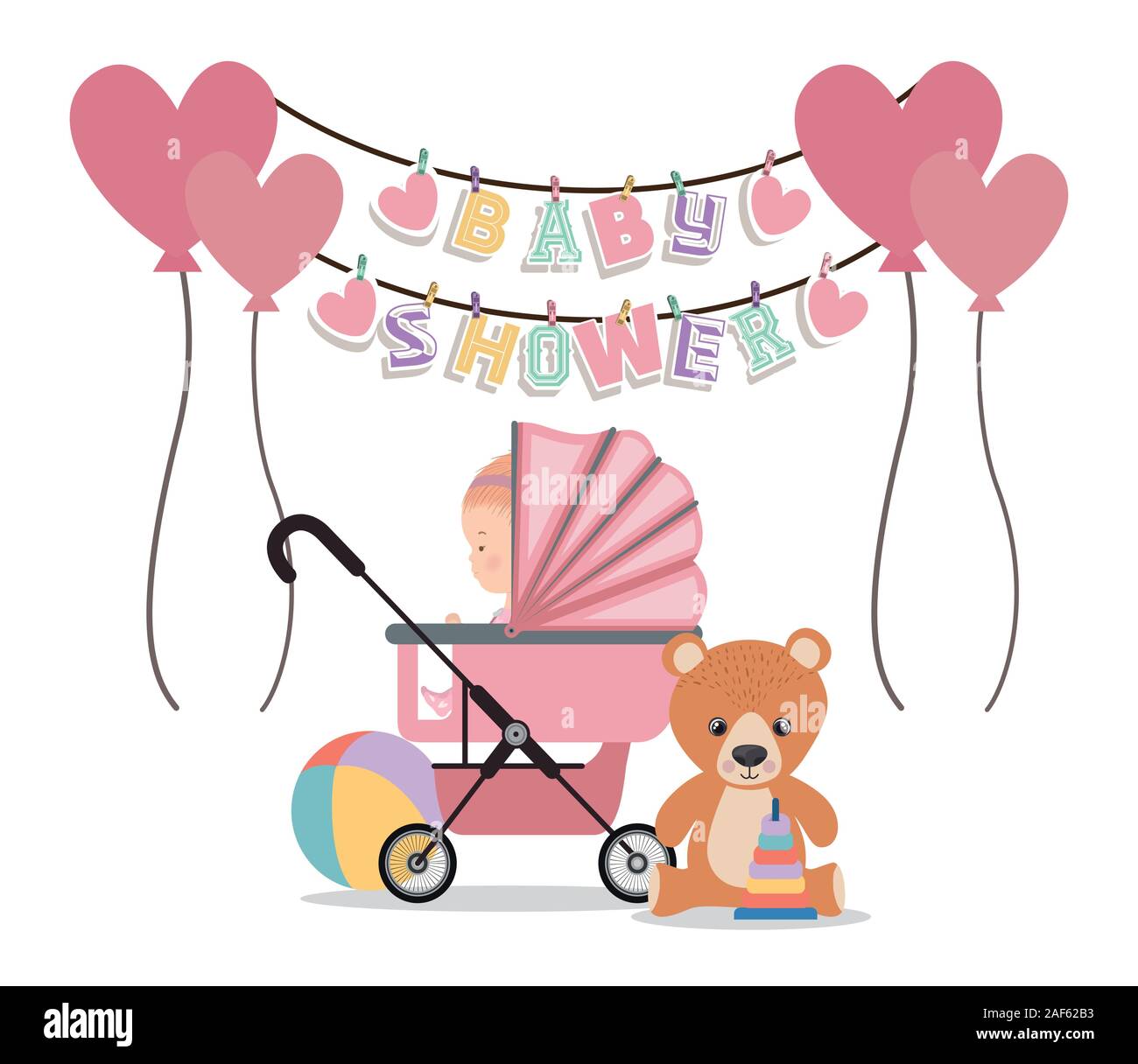 Baby shower invitation and baby girl vector design Stock Vector Image ...