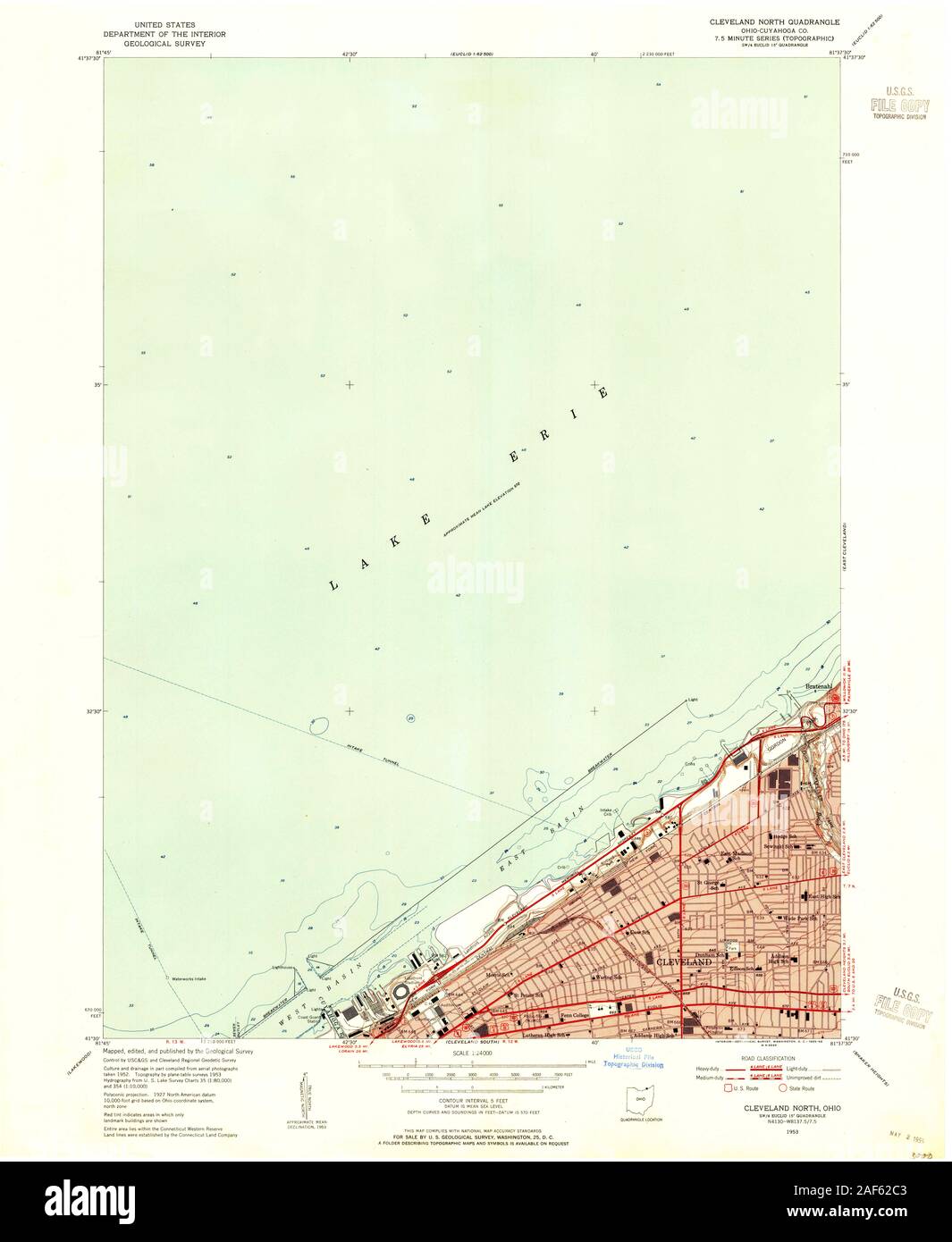 USGS TOPO Map Ohio OH Cleveland North 224466 1953 24000 Restoration ...
