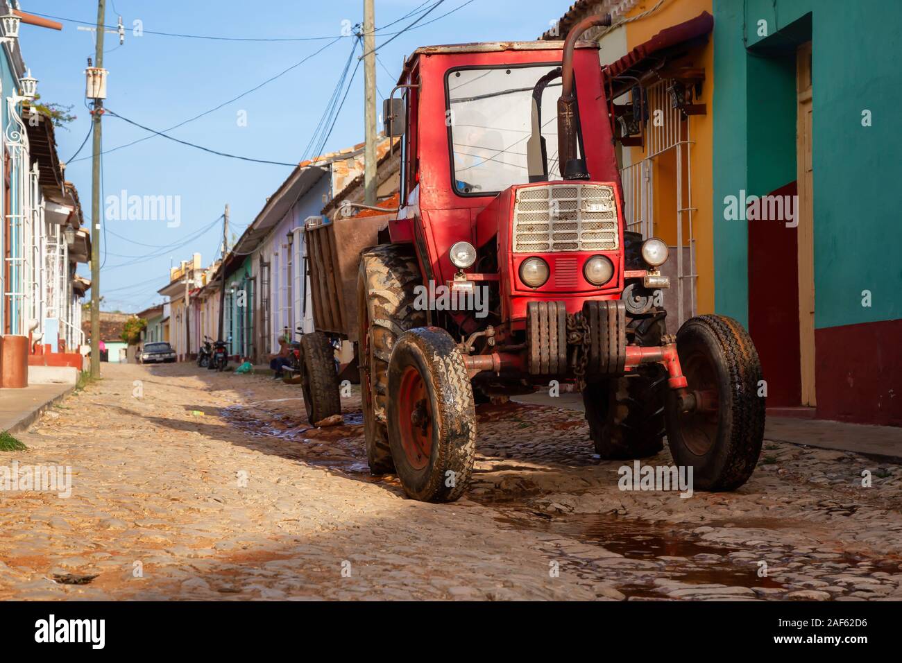 Trinidad, Cuba - June 12, 2019: Male Worker on a Tractor is working in ...