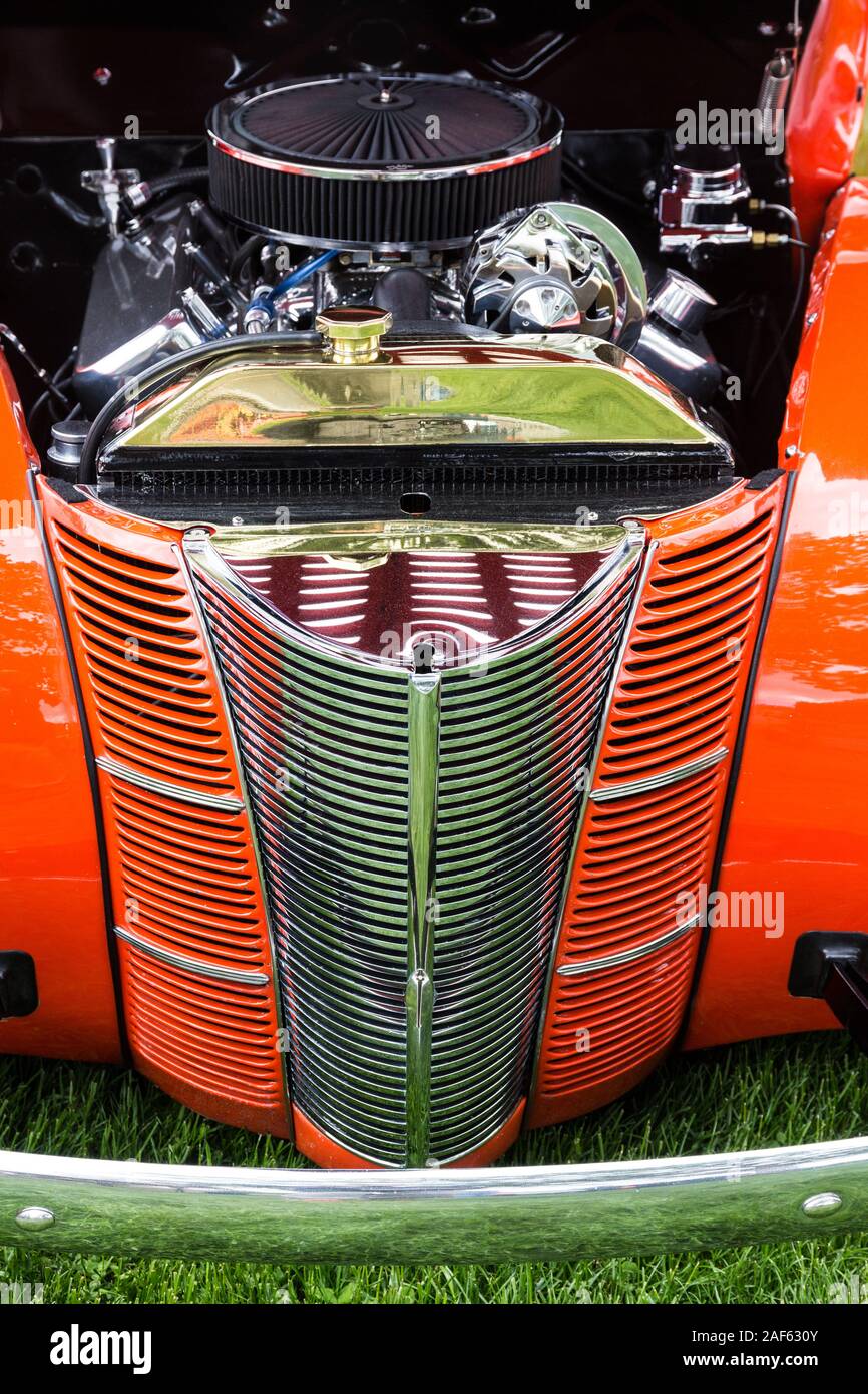 Detail of a restored and modified 1940 Ford Deluxe Coupe hot rod in the ...