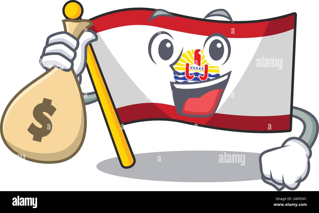 Smiley flag french polynesia Scroll cartoon character with money bag ...