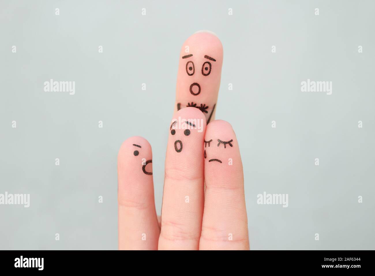 Fingers art of family during quarrel. Concept children remained with ...