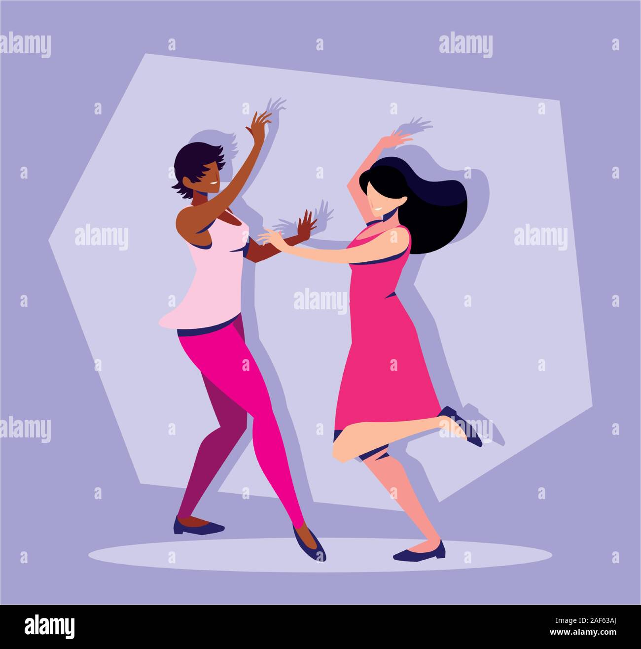 scene of women in dance pose, party, dance club vector illustration ...
