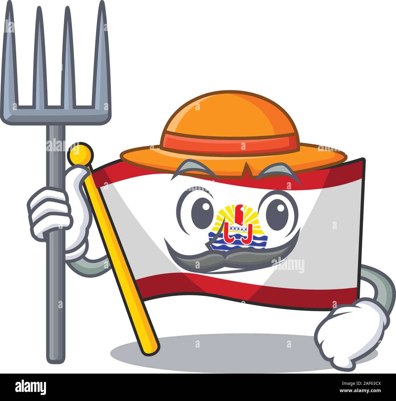 Happy Farmer flag french polynesia Scroll cartoon character with hat ...