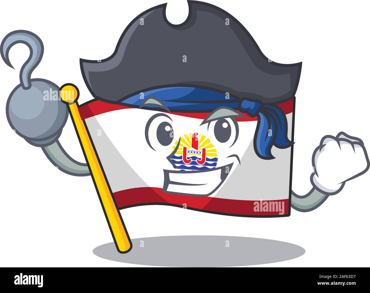 one hand Pirate flag french polynesia Scroll cartoon style with hat ...