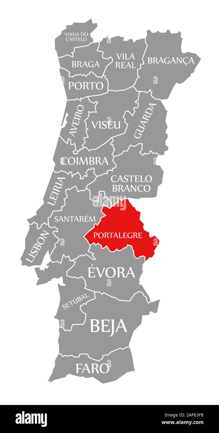 Portalegre red highlighted in map of Portugal Stock Photo - Alamy