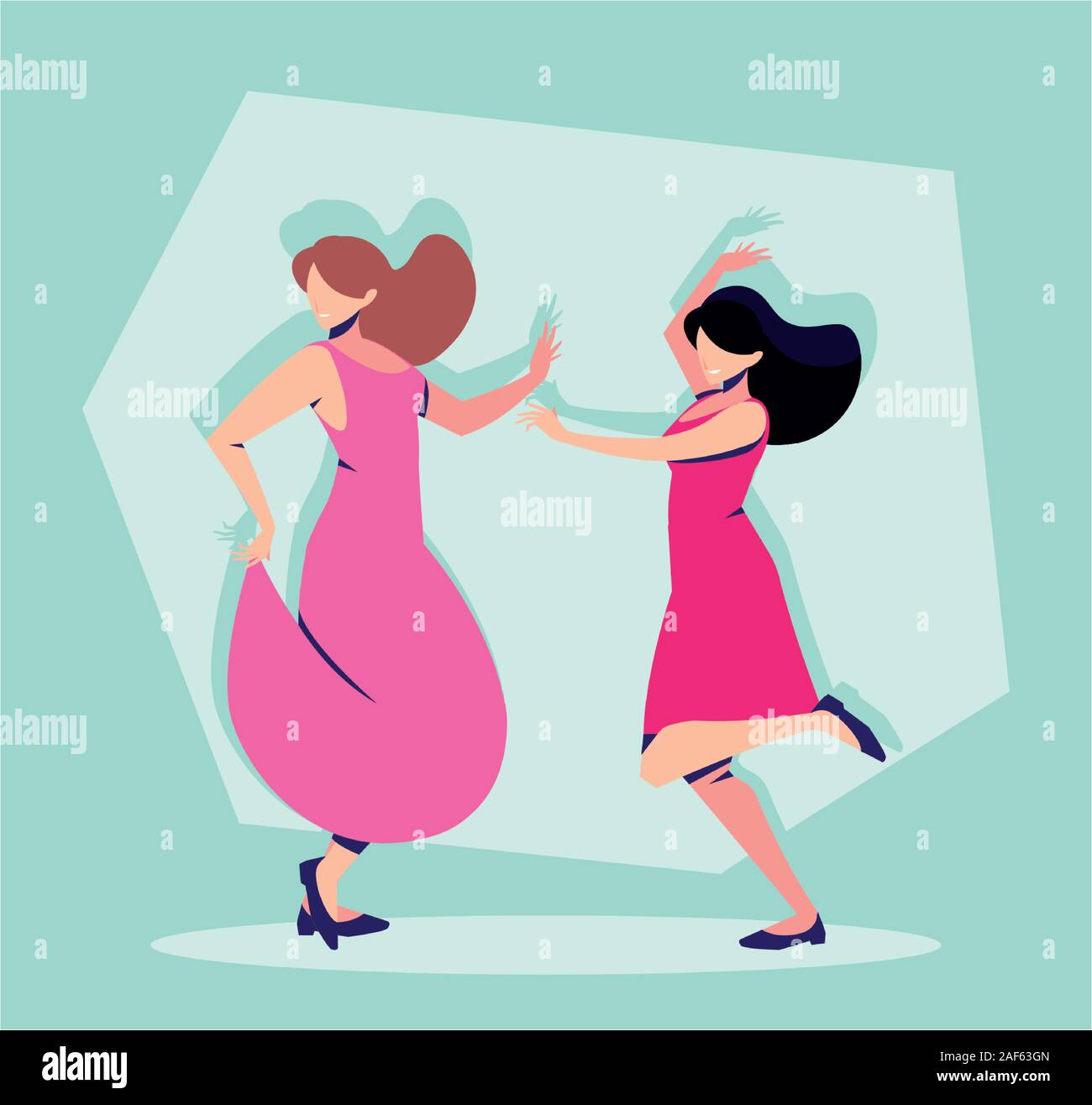 scene of women in dance pose, party, dance club vector illustration ...