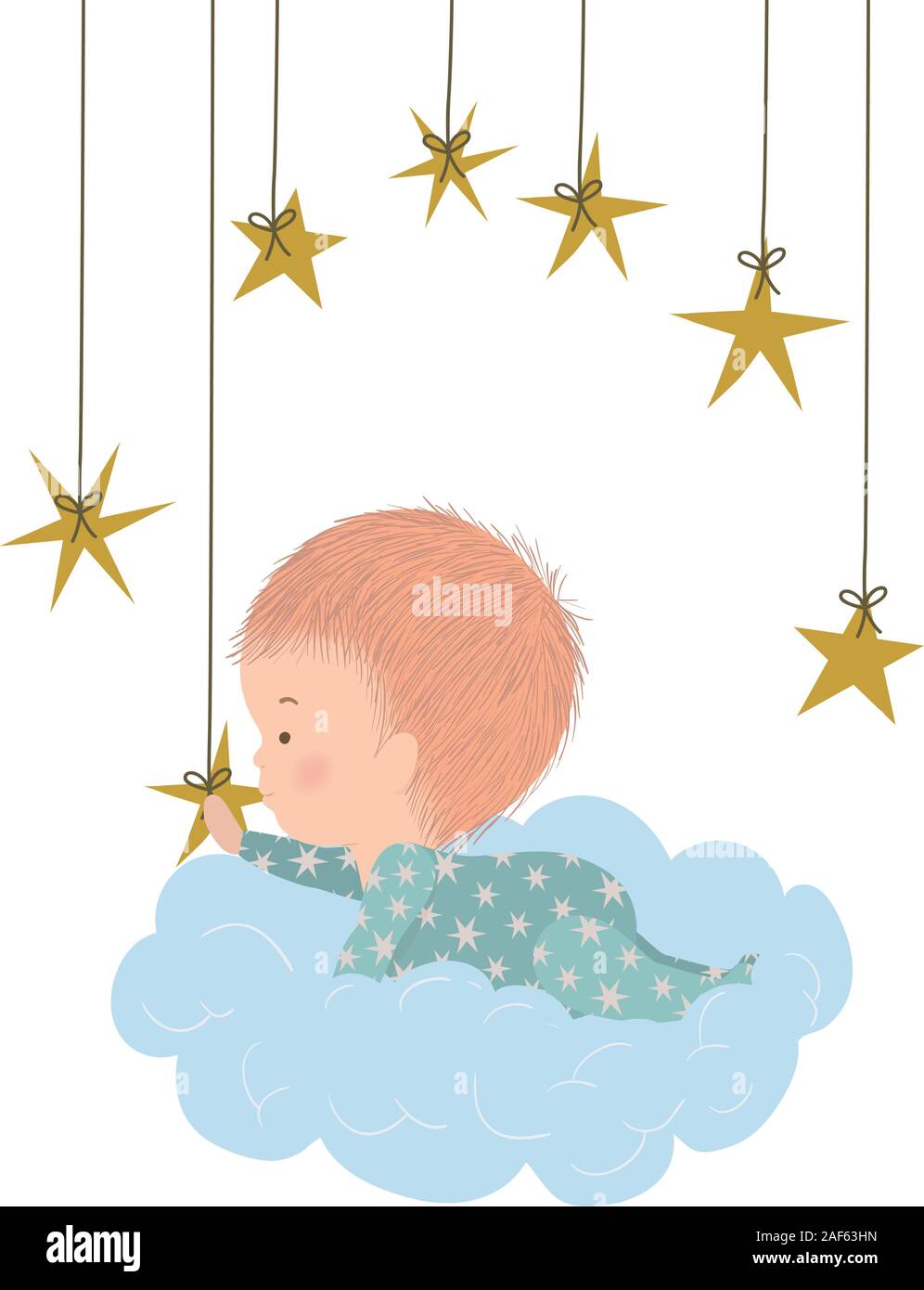 Cute baby boy over cloud and stars vector design Stock Vector Image ...