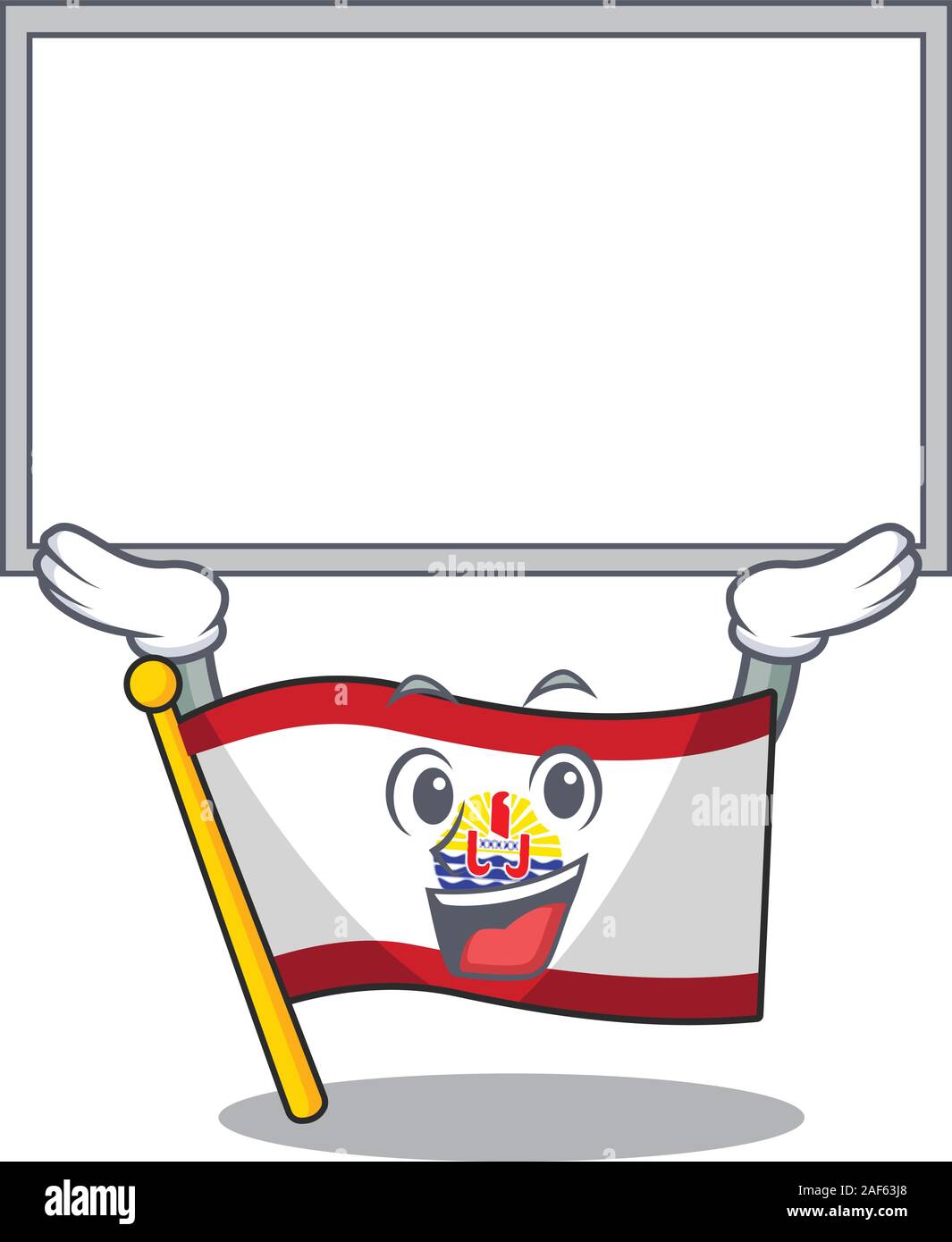 Happy cartoon character flag french polynesia Scroll raised up board ...