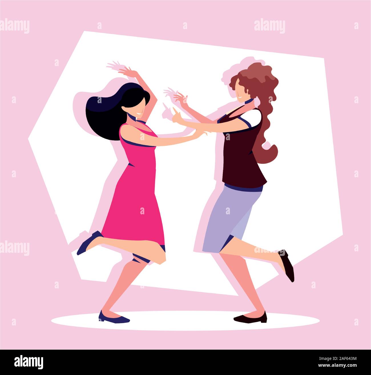 scene of women in dance pose, party, dance club vector illustration ...