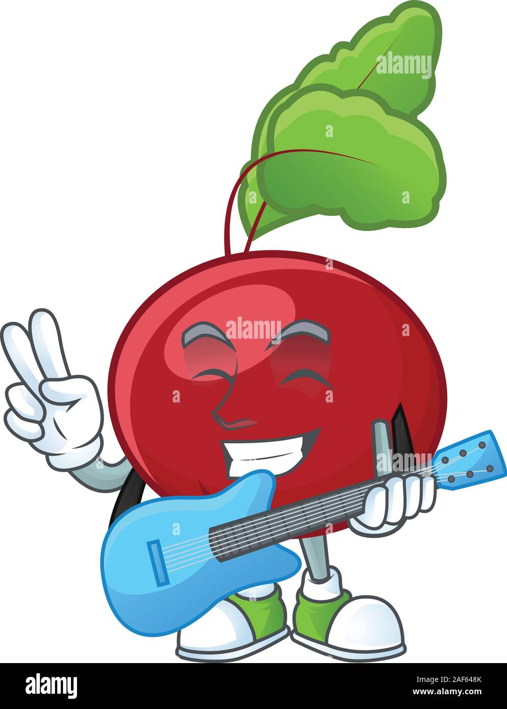 Cute and cool red beet greens cartoon character performance with guitar ...
