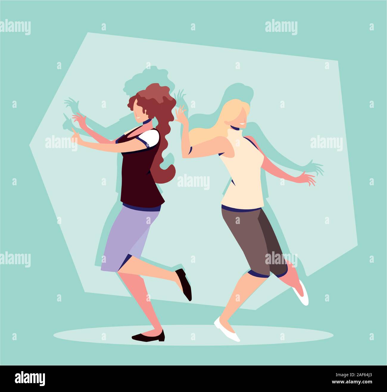 scene of women in dance pose, party, dance club vector illustration ...
