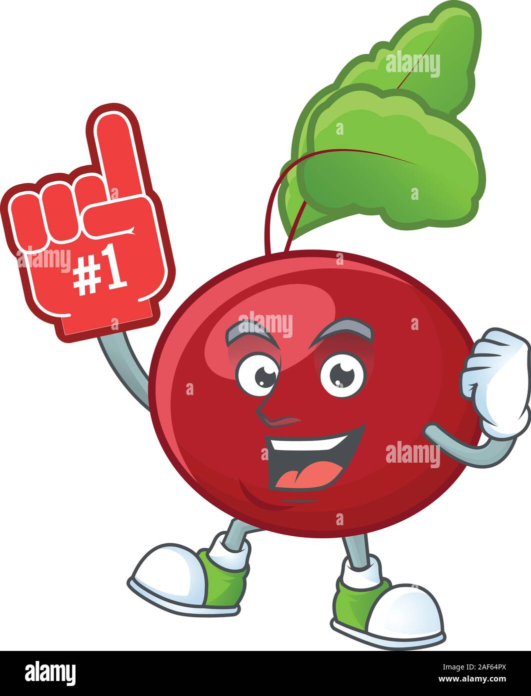 Funny red beet greens mascot cartoon style with Foam finger Stock ...