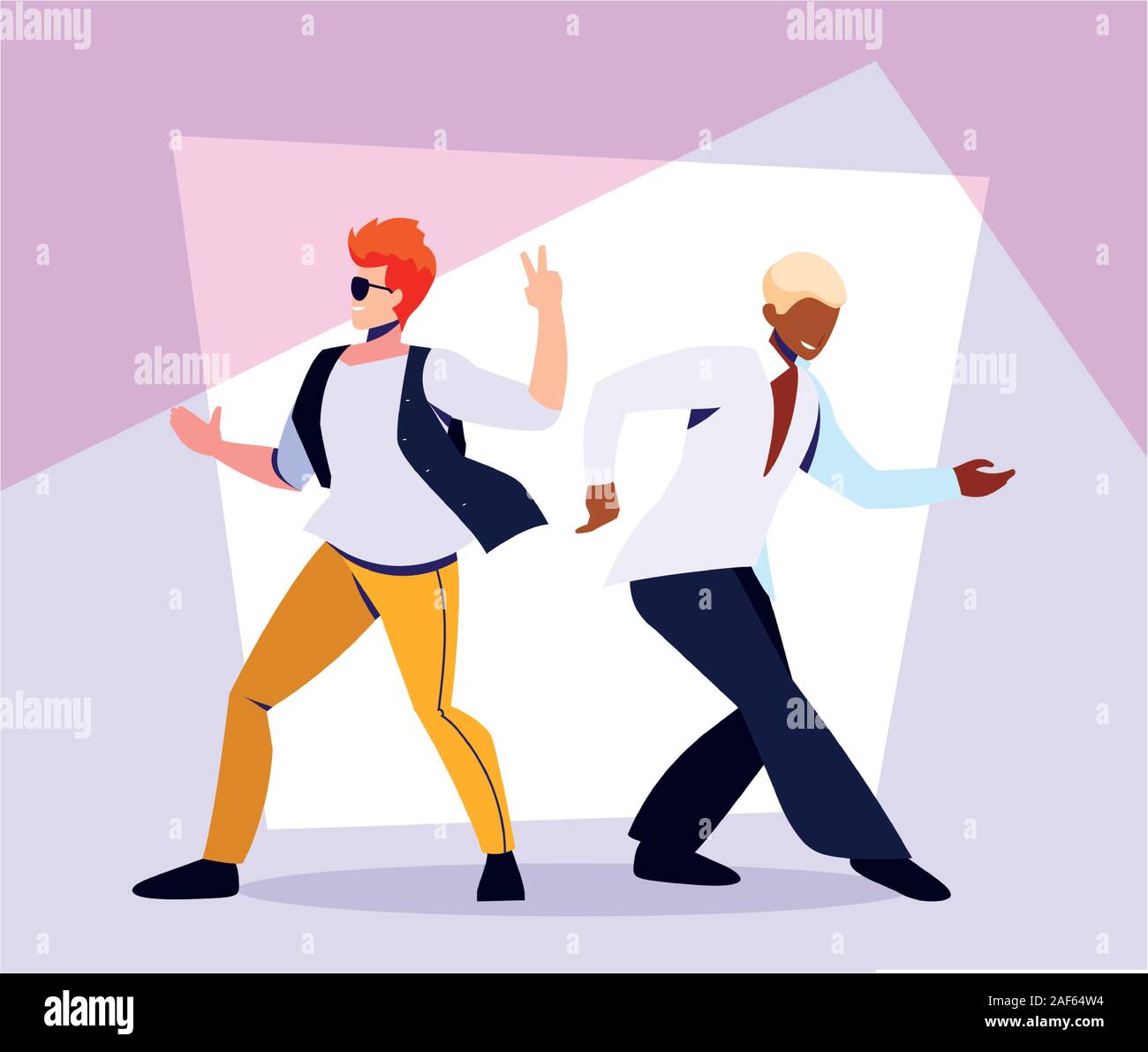 scene of men in dance pose, party, dance club vector illustration ...
