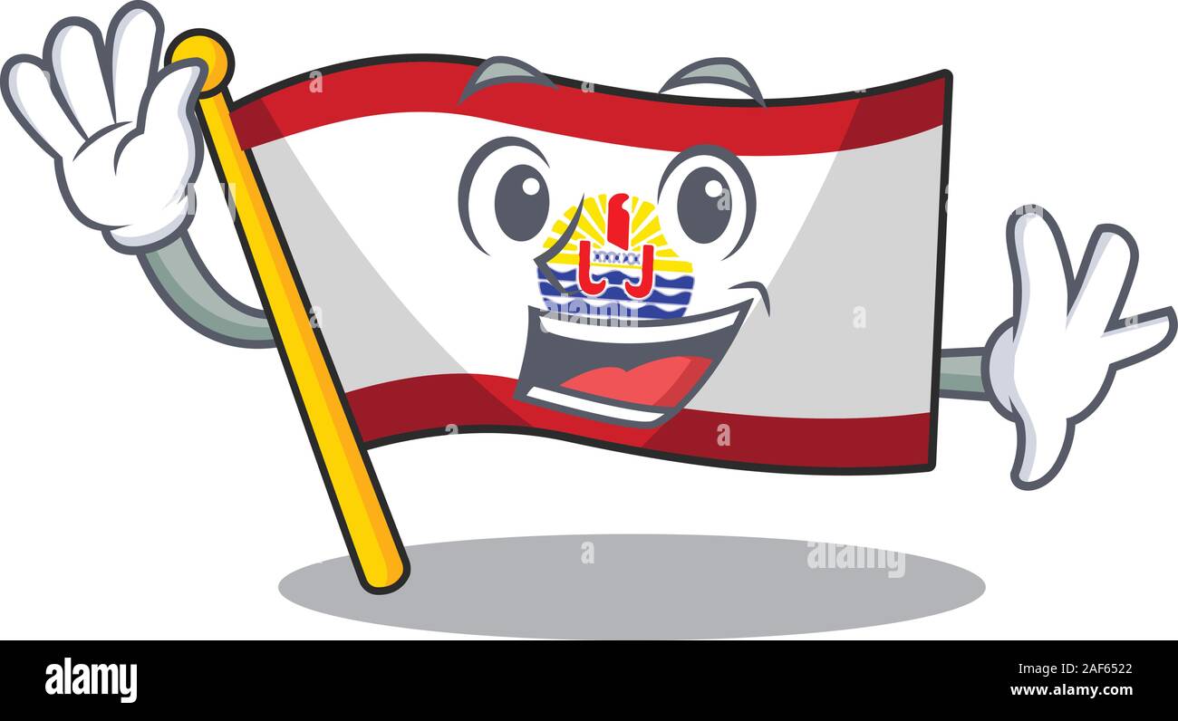 Waving cute smiley flag french polynesia Scroll cartoon character ...
